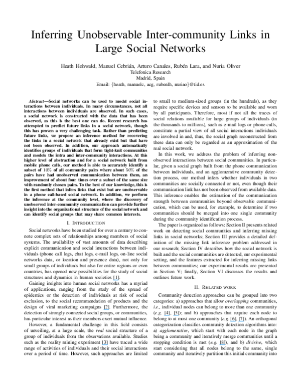(PDF) Inferring Unobservable Inter-community Links in Large Social Networks