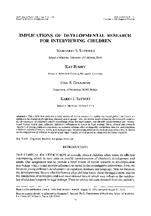 (PDF) Implications of developmental research for interviewing children