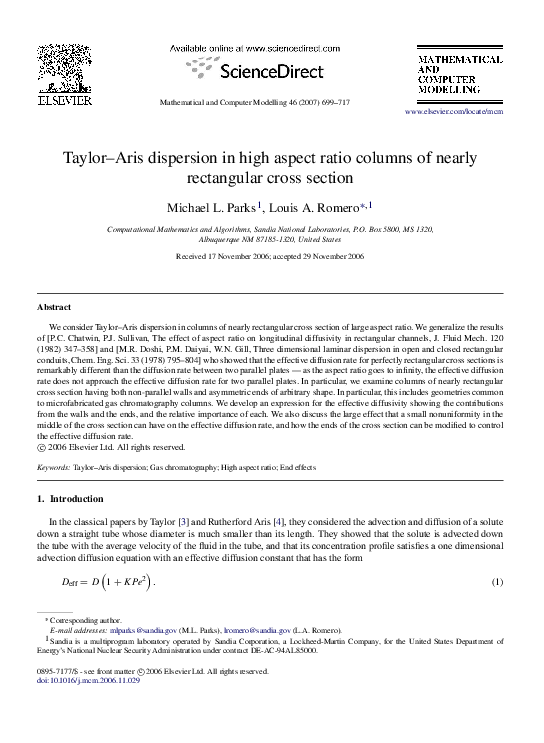 (PDF) Taylor–Aris dispersion in high aspect ratio columns of nearly ...
