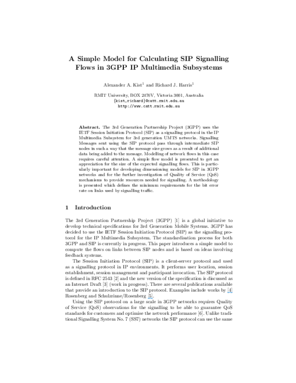 Pdf A Simple Model For Calculating Sip Signalling Flows In 3gpp Ip