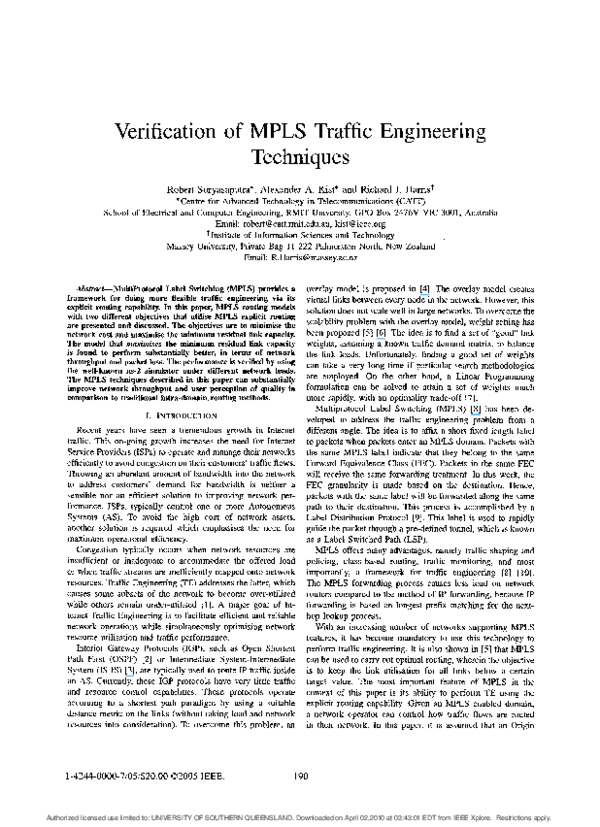 (PDF) Verification of MPLS Traffic Engineering Techniques