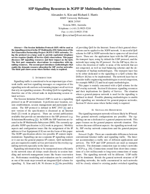 Pdf Sip Signalling Resources In 3gpp Ip Multimedia Subsystems