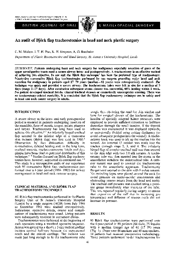 (PDF) An audit of Bjork flap tracheostomies in head and neck plastic ...