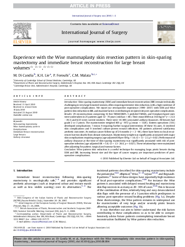 (PDF) Experience with the Wise mammaplasty skin resection pattern in ...