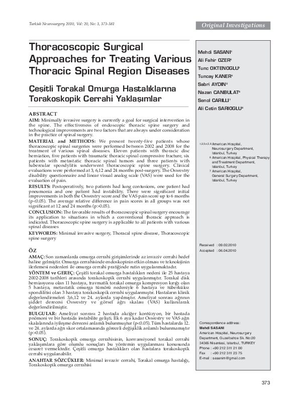 (PDF) Thoracoscopic approaches for treating various spinal diseases