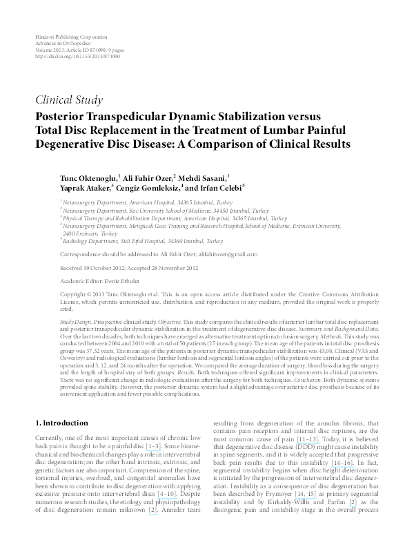 (PDF) Posterior Transpedicular Dynamic Stabilization versus Total Disc ...