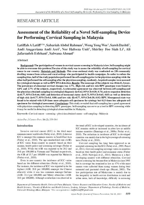 (PDF) Assessment of the Reliability of a Novel Self-sampling Device for ...