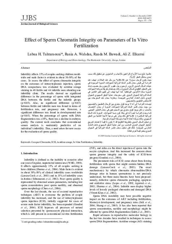 (PDF) Effect of Sperm Chromatin Integrity on Parameters of In Vitro ...