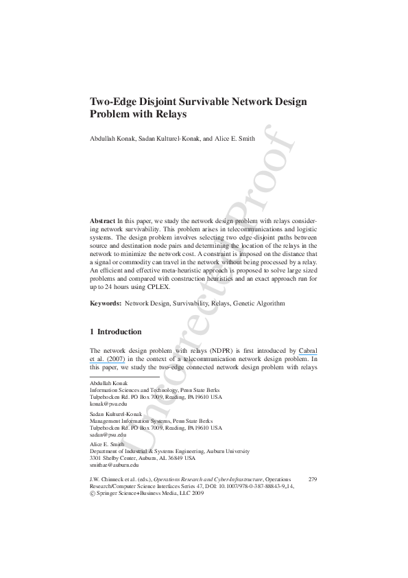 (PDF) Two-edge disjoint survivable network design problem with relays: a hybrid genetic ...