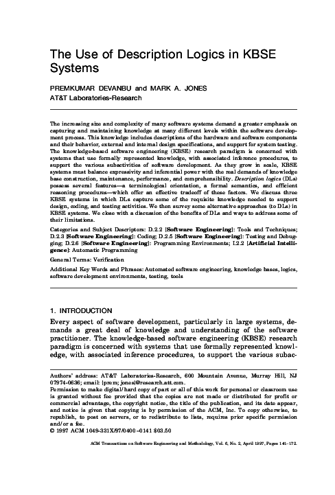 (PDF) The use of description logics in KBSE systems