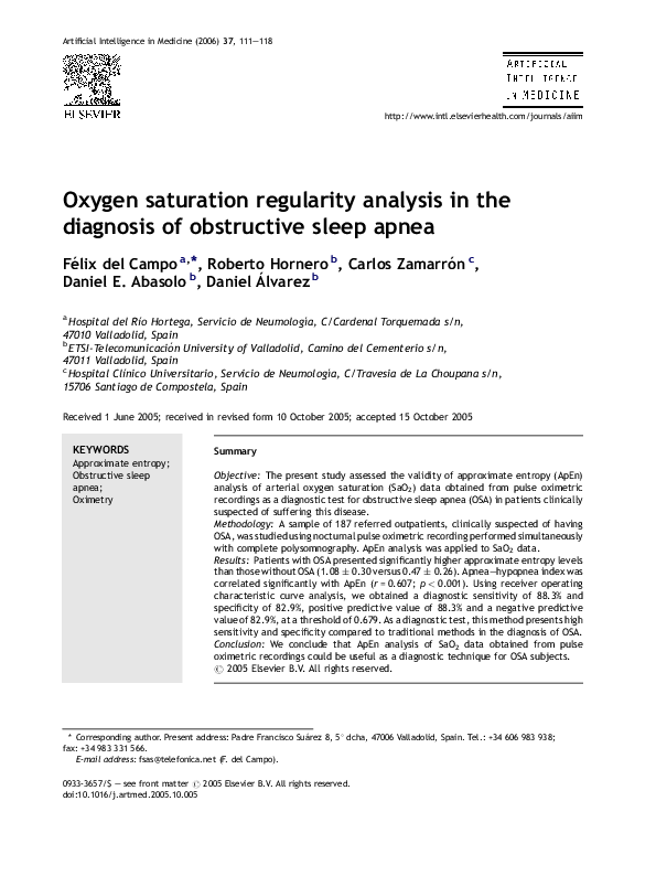 (PDF) Oxygen saturation regularity analysis in the diagnosis of ...