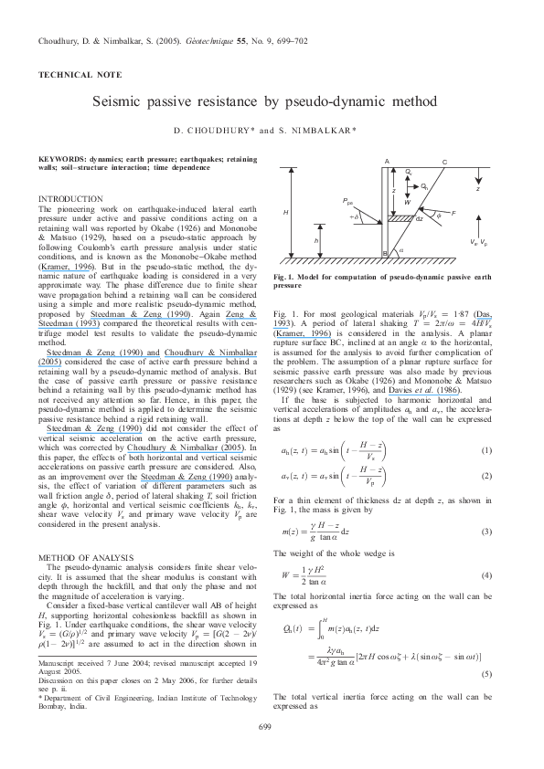(PDF) Seismic passive resistance by pseudo-dynamic method