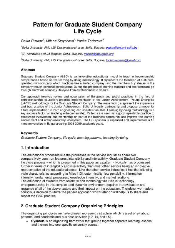 (PDF) Pattern for Graduate Student Company Life Cycle