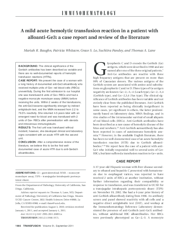 (PDF) A fatal case of acute hemolytic transfusion reaction caused by ...