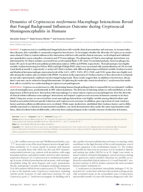 (PDF) Dynamics of Cryptococcus neoformans-Macrophage Interactions ...