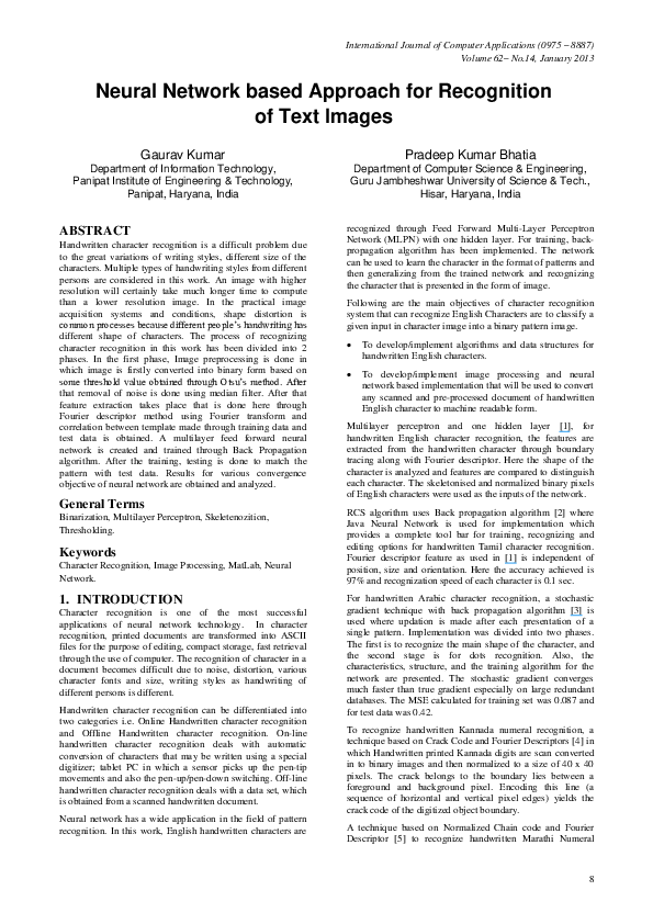 Pdf A Neural Network Based Approach For Recognition Of Pose And