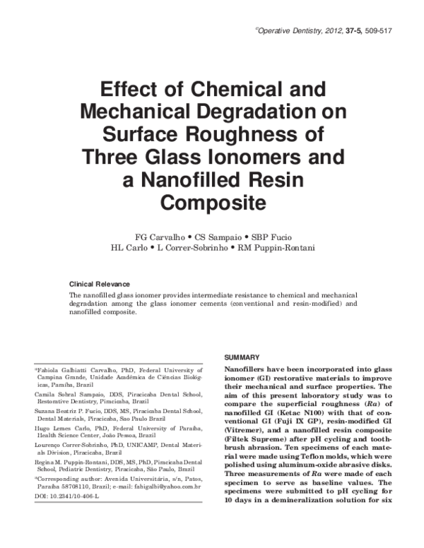 (PDF) Effect of Chemical and Mechanical Degradation on Surface ...