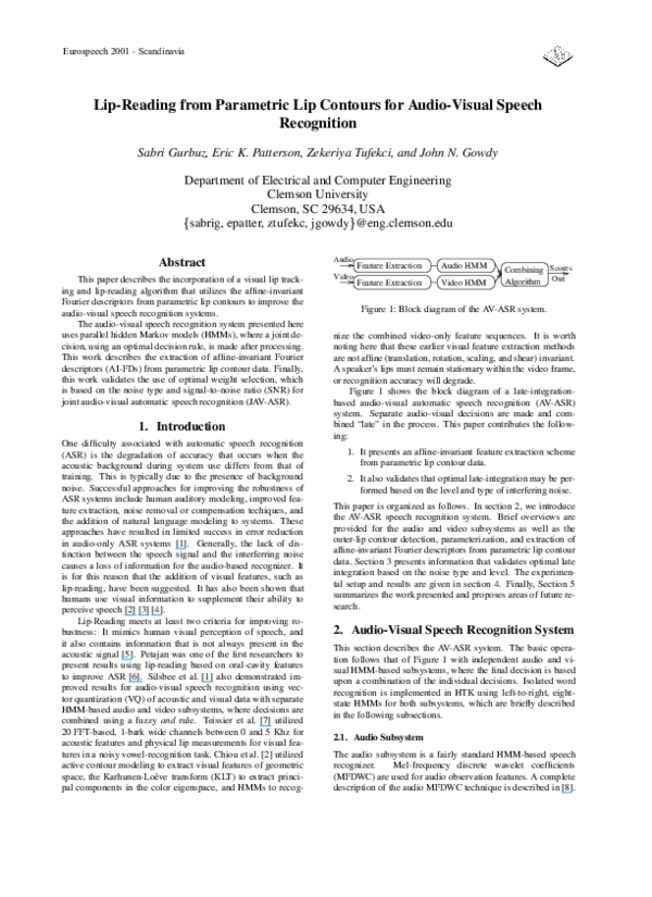 (PDF) Lip-reading from parametric lip contours for audio- visual speech ...