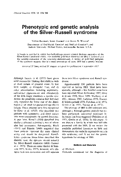 (PDF) Phenotypic and genetic analysis of the Silver-Russell syndrome