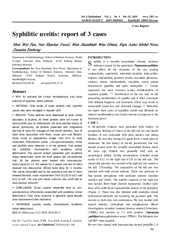 (PDF) Syphilitic uveitis: report of 3 cases