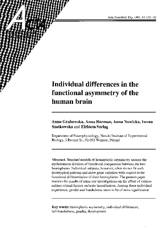 (PDF) Individual differences in the functional asymmetry of the human brain