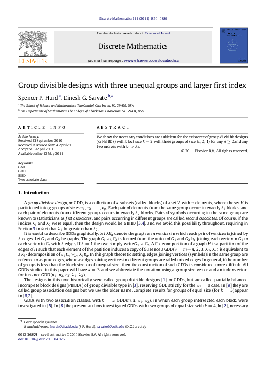 (PDF) Group divisible designs with three unequal groups and larger ...