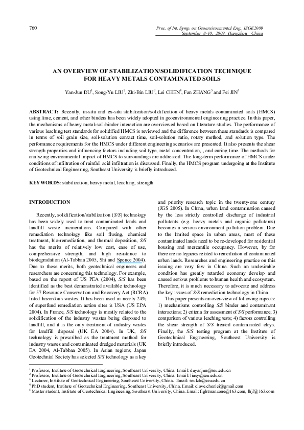 (PDF) An overview of stabilization/solidification technique for heavy metals contaminated soils