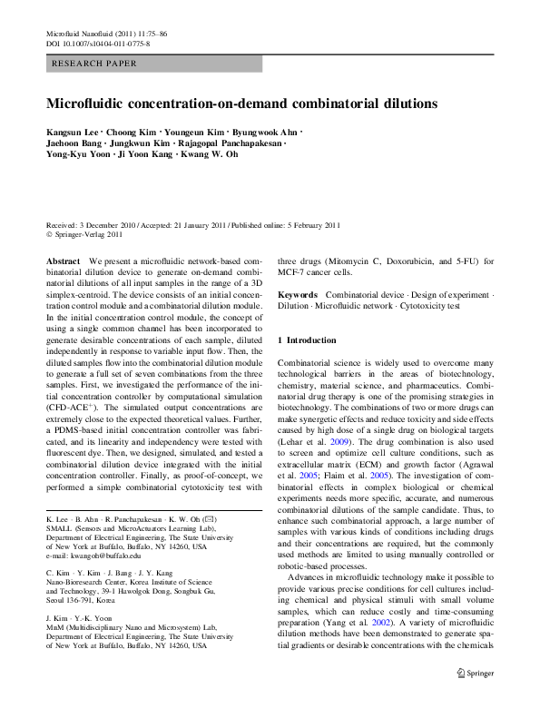(PDF) Microfluidic concentration-on-demand combinatorial dilutions