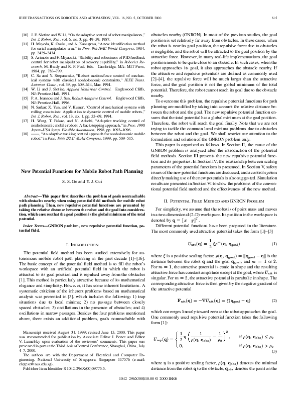 (PDF) New Potential Functions for Mobile Robot Path Planning