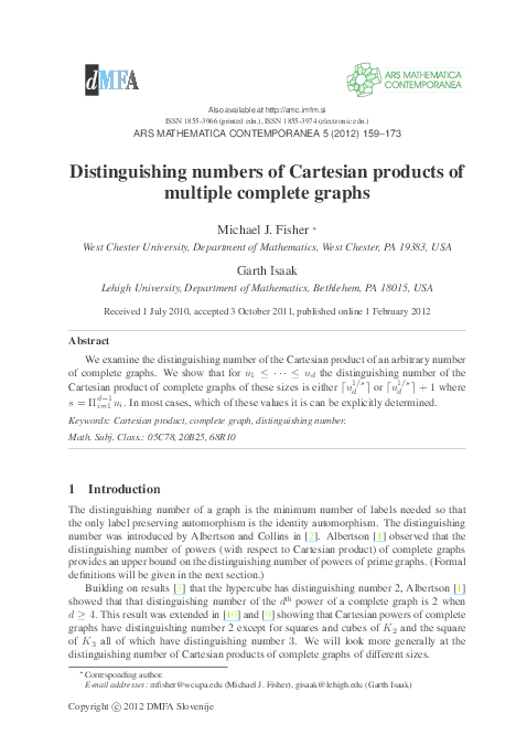 (PDF) Distinguishing numbers of Cartesian products of multiple complete ...