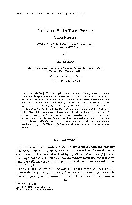 (PDF) On the de Bruijn Torus problem