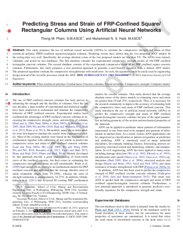 (PDF) Predicting Stress and Strain of FRP-Confined Square/Rectangular Columns Using Artificial ...