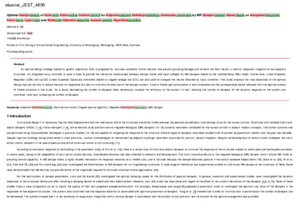 (PDF) Optimal design of semi active control for adjacent buildings connected by MR damper based ...