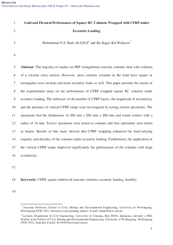 Pdf Axial And Flexural Performance Of Square Rc Columns Wrapped With Cfrp Under Eccentric Loading