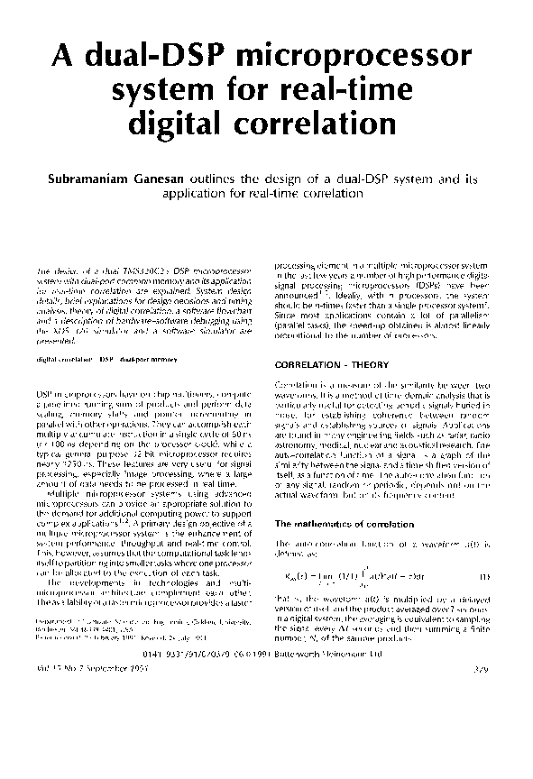 (PDF) A dual-DSP microprocessor system for real-time digital correlation