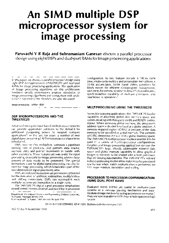 Pdf An Simd Multiple Dsp Microprocessor System For Image Processing