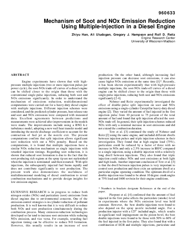 (PDF) Mechanism of soot and NOx emission reduction using multiple ...