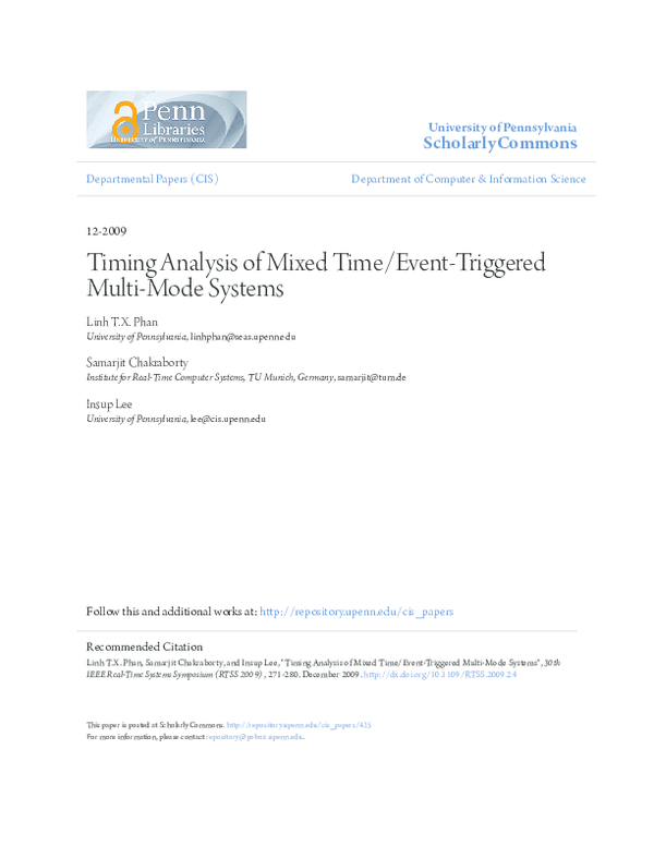 Pdf Timing Analysis Of Mixed Timeevent Triggered Multi Mode Systems