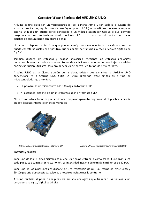 (PDF) Características técnicas del ARDUINO UNO