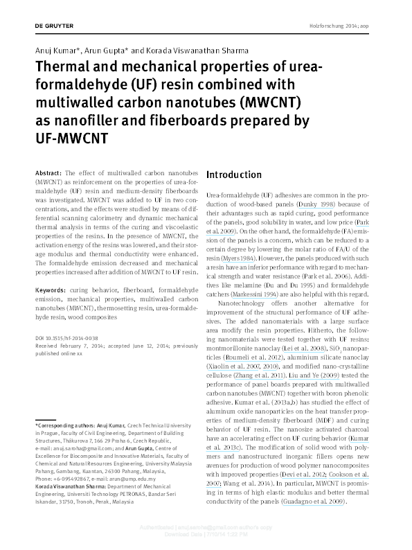 (PDF) Thermal and mechanical properties of urea-formaldehyde (UF) resin combined with ...