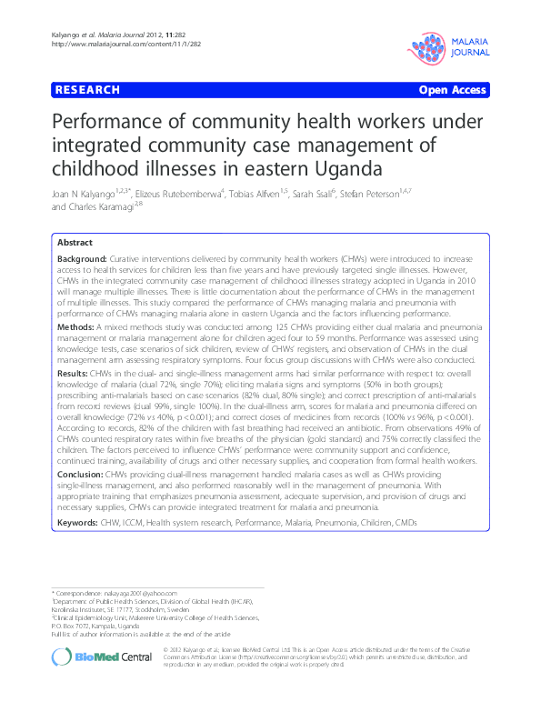 (PDF) Performance of community health workers under integrated ...