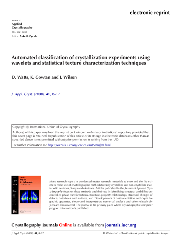 Pdf Automated Classification Of Crystallization Experiments Using Wavelets And Statistical