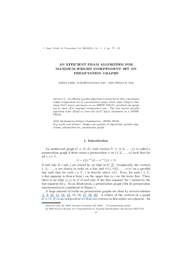 Pdf An Efficient Pram Algorithm For Maximum Weight Independent Set On