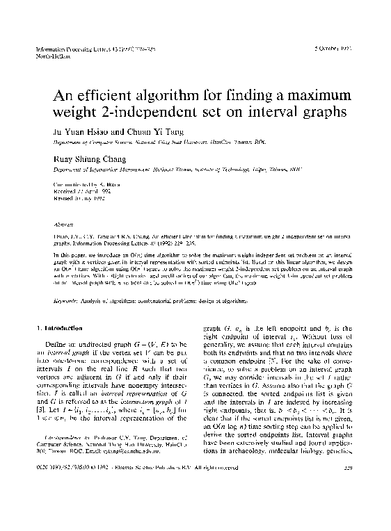 (PDF) An efficient algorithm for finding a maximum weight k-independent set on trapezoid graphs