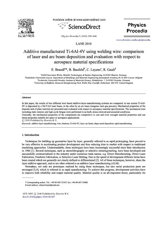 (PDF) Additive manufactured Ti-6Al-4V using welding wire: comparison of laser and arc beam ...
