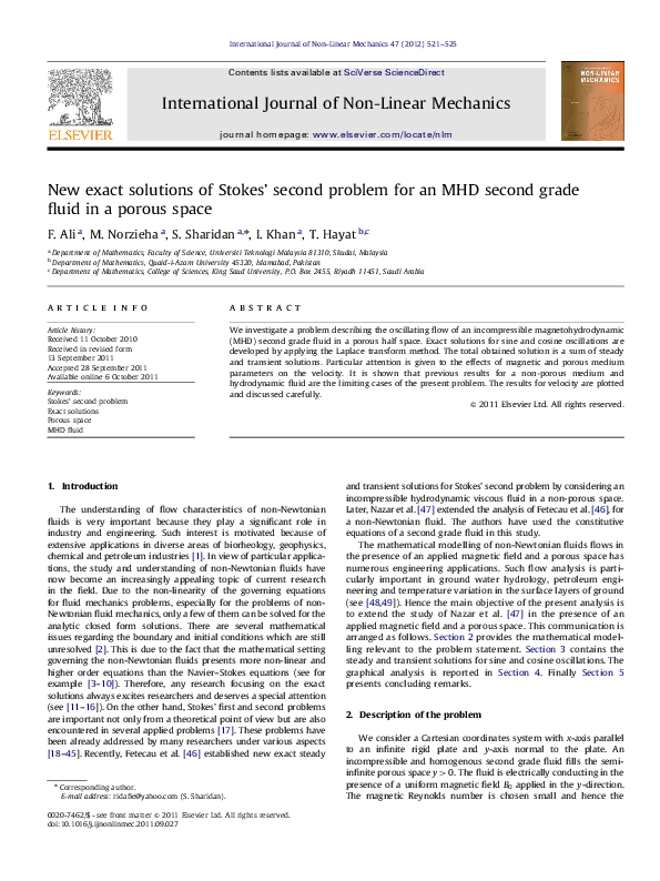 (PDF) New exact solutions of Stokes' second problem for an MHD second ...