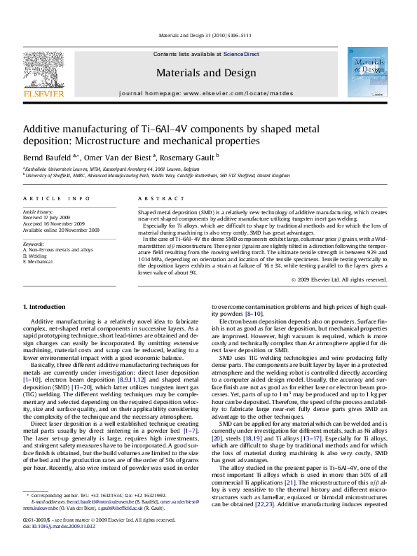 (PDF) Additive manufacturing of Ti–6Al–4V components by shaped metal ...