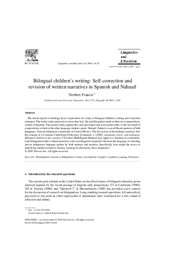 (PDF) Bilingual children's writing: Self-correction and revision of ...