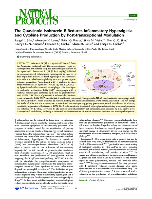 (PDF) The Quassinoid Isobrucein B Reduces Inflammatory Hyperalgesia and ...