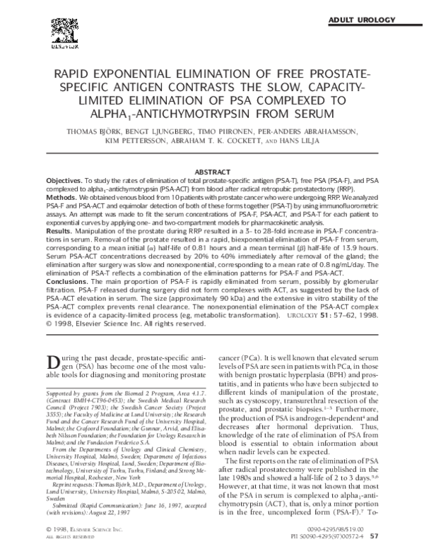 (PDF) Rapid Exponential Elimination of Free Prostate-Specific Antigen ...